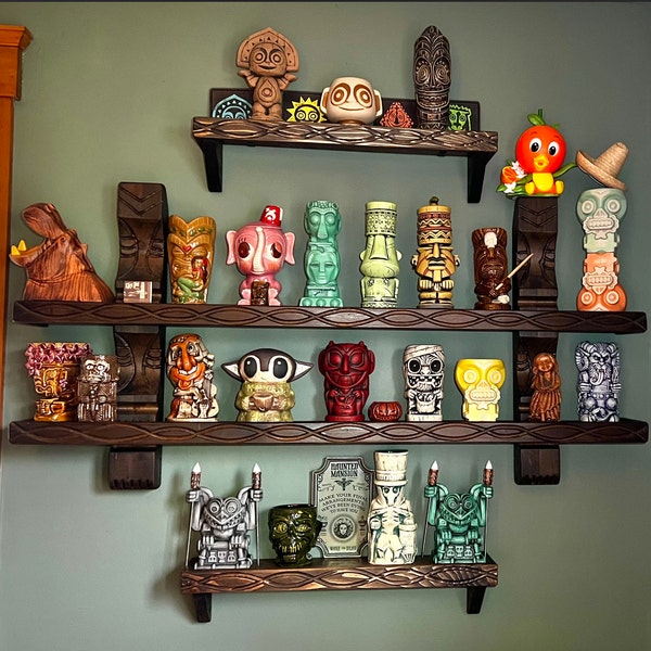 Pair of Witco Style Carved Wood Tiki Mug Shelves - Etsy