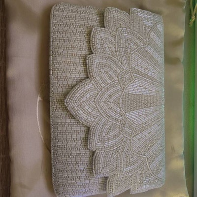 Bridal Clutch, Wedding Clutch, Shell Shaped Beaded Wristlet,couture ...