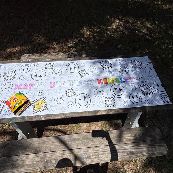 Smiley Face Coloring Table Runner, Happy Girl Birthday Coloring Page ...