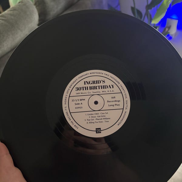 Custom Label for 12 Inch Vinyl Record, Bold Text Personalized Matte ...