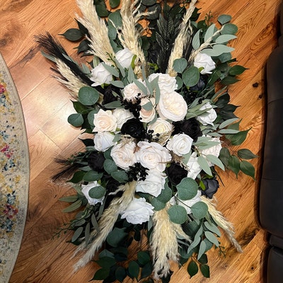 Floor Free Standing Arch Arrangement Aisle Flowers White Boho Pampas ...