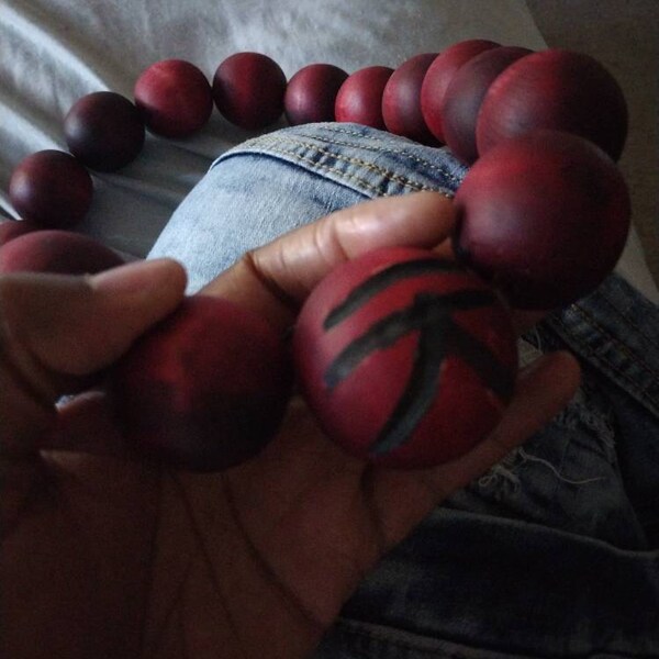 50MM AKUMA Style Black Wooden Monk Beads.16in Short Style. Engraving ...