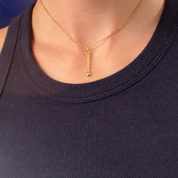 Gold Matchstick Necklace - Antique Gold Pewter Matchstick Charm on a ...