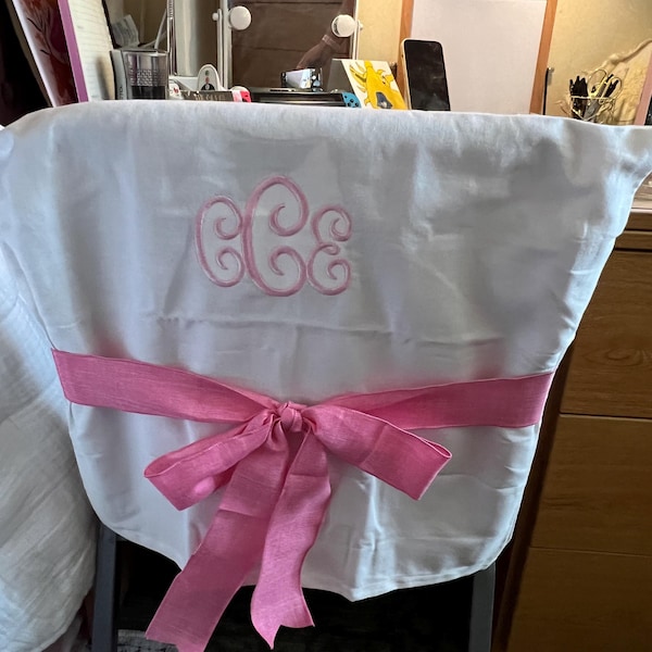 Monogrammed Dorm Chair Back Cover/ White Personalized Chair Cover ...