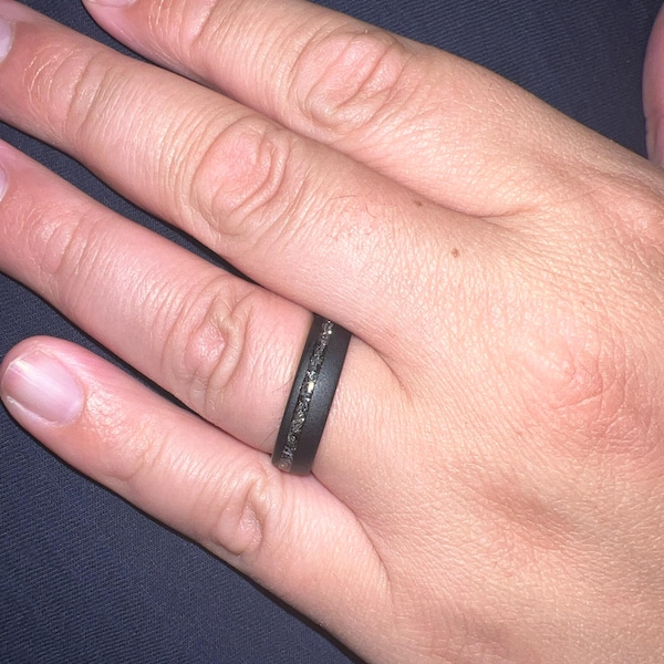 6mm Black Meteorite Sandblasted Wedding Ring, Black Obsidian ...