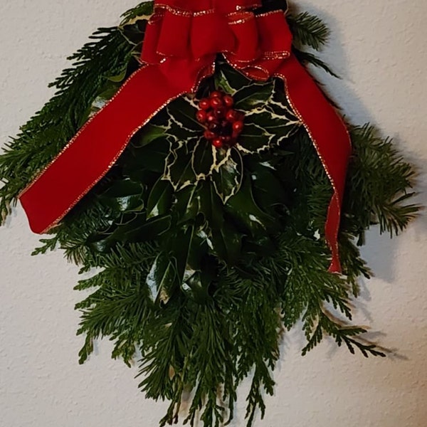 Fresh Evergreen & Holly Swag - Etsy