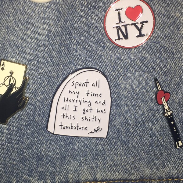 Worry Tombstone Pin. Spent All My Time Worrying Enamel Pin. Anxiety ...