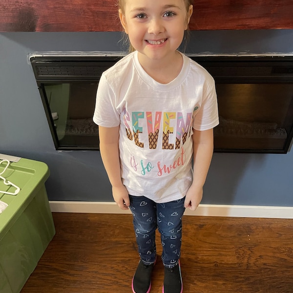 Seven is so Sweet Ice Cream Girls 7th Seventh Birthday Shirt, 7th ...