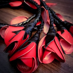 Gorgeous RED ROSE Leather Flogger Cat of 9 Tails | Etsy