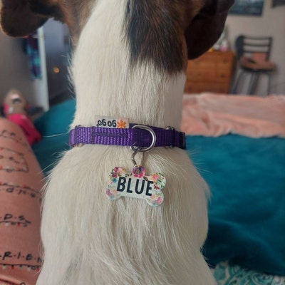 Pink Flowers Dog Tag, Dog ID Tag, Dog Tag, Floral Pet Tag, Girl Dog Tag ...