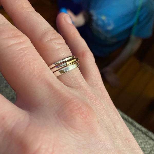 Gold and Silver Rings (3) Stacking Rings, 14k Gold, Sterling Silver ...