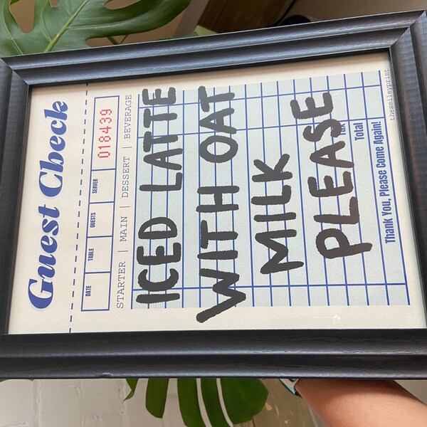 Guest Check Poster | "iced Latte With Oat Milk Please" | Home Decor Art ...