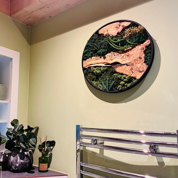 Round Wood Design With Metal Frame - Botanical Wall Art for Living Room ...