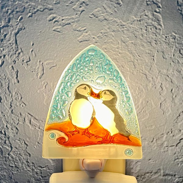 Handmade Fused Glass Glass Night Light Puffins - Etsy