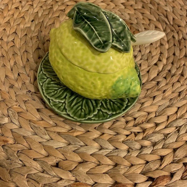 Handmade Ceramic Lemon Bowl With Leaf Plate and Spoon, Ceramic Lemon ...