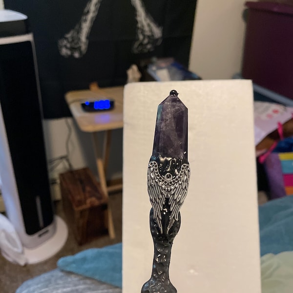 11" Natural Crystal Magic Wand, Handmade Black Wand, Quartz Magic ...