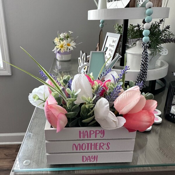 Mothers Day Tiered Tray, Spring Tiered Tray Florals, Spring Tulip Decor ...