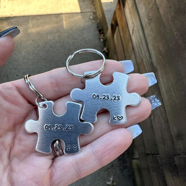 Puzzle Piece Keychains, Couple Keychains, Connected by Heart ...