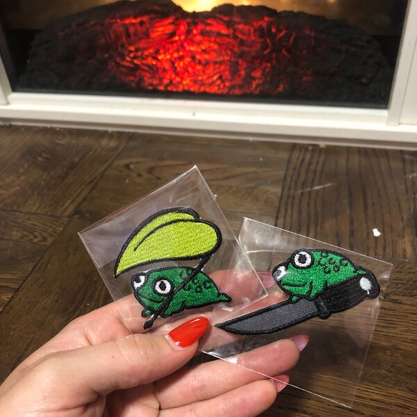 Frog Knife Iron on Patch, Patches, Frog Patches Iron on ,embroidered ...