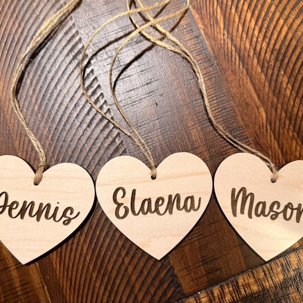 Wooden Heart Name Tag // Engraved Heart Name Tag // Wedding Labels ...