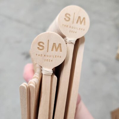 50 Custom Monogram Wood Engraved Stir Sticks, Minimalist Coffee ...