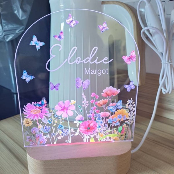 Custom Floral Butterfly Name Night Light,personalized Flower Garden ...