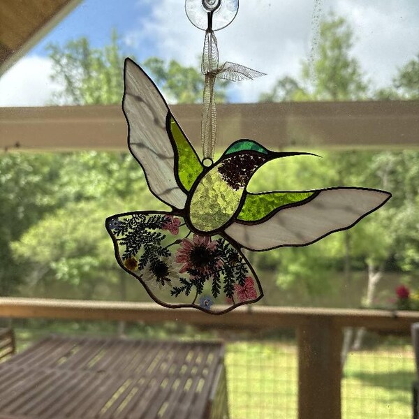Hummingbird Stained Glass Window Hangings Christmas Gifts Pressed ...