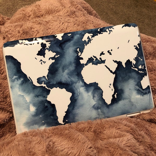 World Map Laptop Skin Sticker Notebook Vinyl Decal Blue Dell Hp Lenovo ...