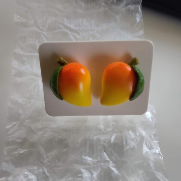 Mango Stud Earrings From Polymer Clay Cute Fruit Earrings - Etsy