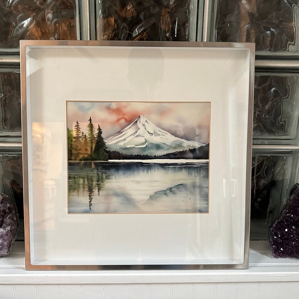 Oregon Watercolor Painting Trillium Lake Art Print Mount Hood Wall Art ...