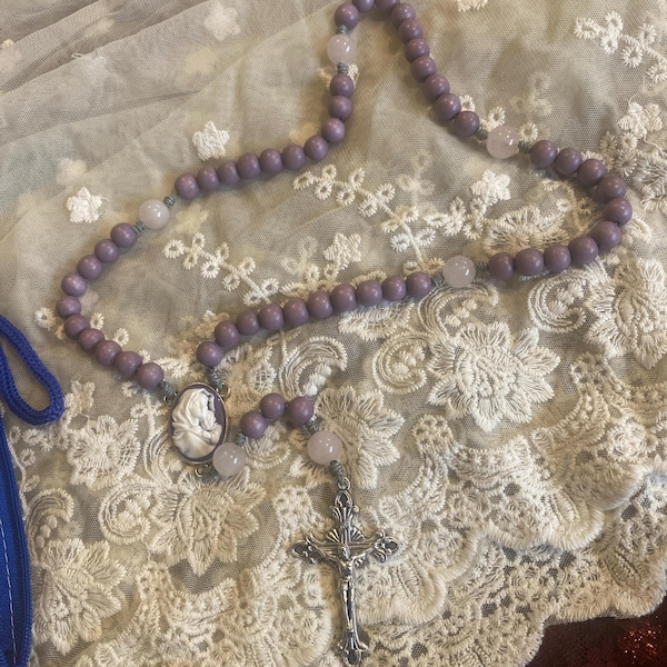 Purple Lent Rosary By Refuge Rosaries With Wood Beads Rose Quartz