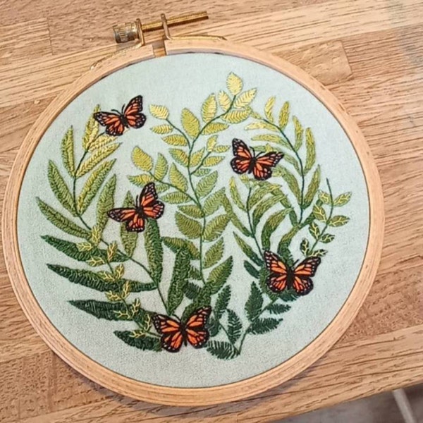 Monarch Butterfly Hand Embroidery DIY Kit, Modern Embroidery Pattern ...
