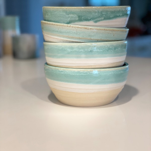 Handmade Aqua Pottery Bowl Turquoise Pottery Soup Bowl Set Coastal Bowl ...