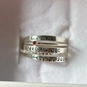 Class Ring Set, Sterling Silver Modern Class Rings, Personalized ...