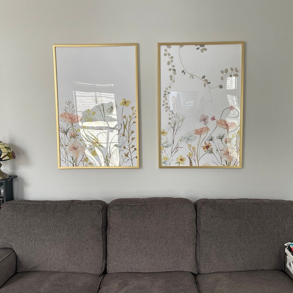 Set of 3 Floral Prints, Flower Line Art, Living Room Prints, Neutral ...