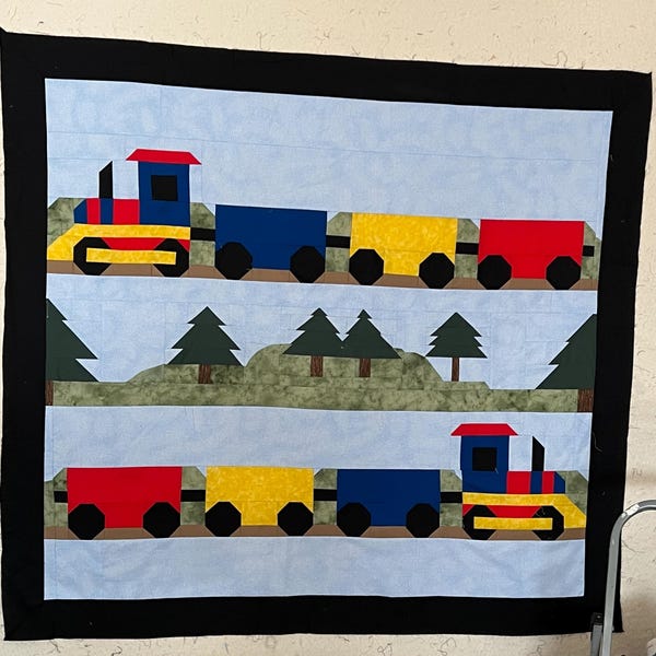 Train Quilt Pattern for Twin Size Bed, Large 66x86 Quilt, for Little ...
