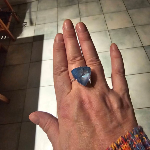 Blue Cocktail Crystal Ring, Statement Gold Blue Crystal Ring, Light ...