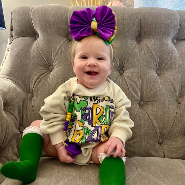 Mardi Gras Baby Outfit: Romper, Bow, Socks & Clip Set - Etsy