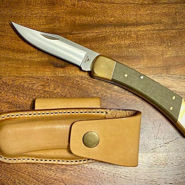 Horizontal Leather Sheath for Buck 110 Folding Hunter Knife / Buck 112 ...