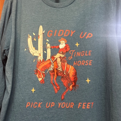 Cowboy Christmas Sweater, Giddy up Jingle Horse Pick up Your Feet, Howdy Country Christmas Horse ...