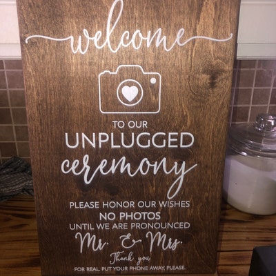 Unplugged Wedding Sign Unplugged Ceremony Sign Vertical Wooden Wedding ...