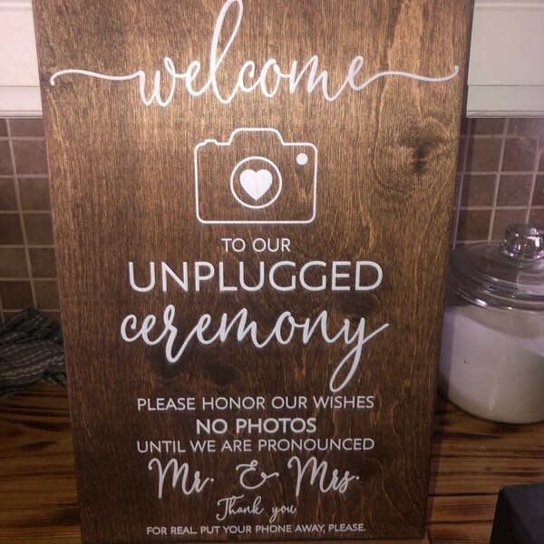 Unplugged Wedding Sign - Unplugged Ceremony Sign - Vertical Wooden ...