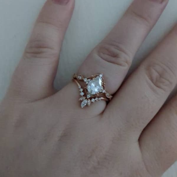 Unique Moissanite Engagement Ring Set Marquise Cut Wedding Bridal Set ...