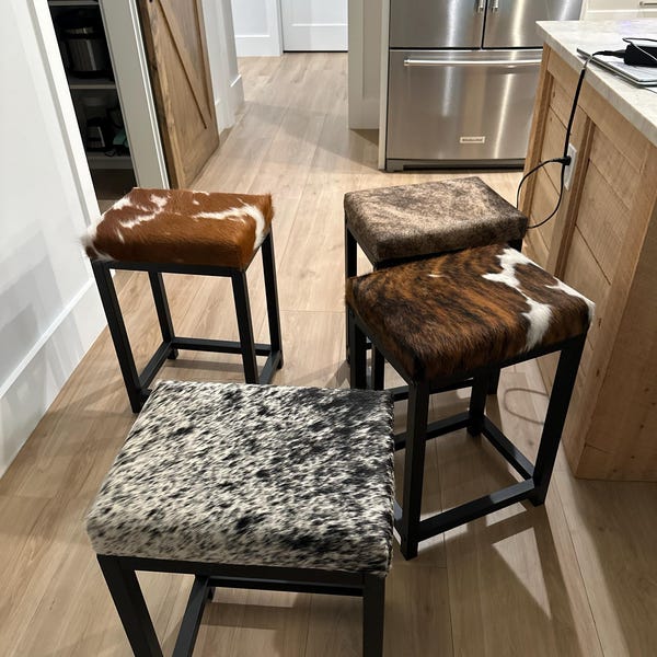 Farmhouse Country Style Cowhide Counter Stools / Bar Stools Various ...