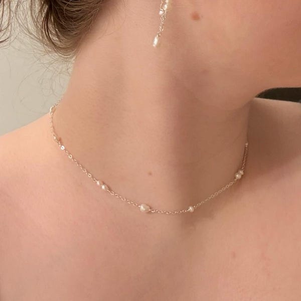 Dainty Mixed Pearl Necklace, 14K Gold Filled Uneven Pearl Necklace, Real Pearl Necklace ...