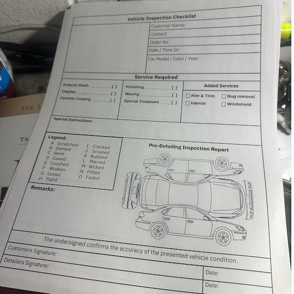 Auto Detailing Work Order Template and Pre-detailing Vehicle Inspection ...