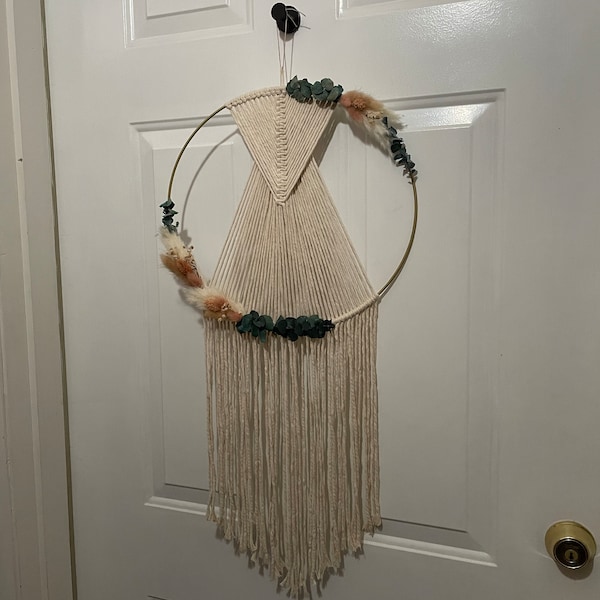 Large Floral Macrame Hoop Wall Hanging / Dried Flower Wreath / Boho ...