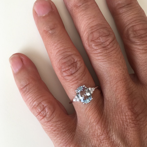 Aquamarine Ring, Oval Blue Stone Ring, Natural Blue Gemstone, March ...