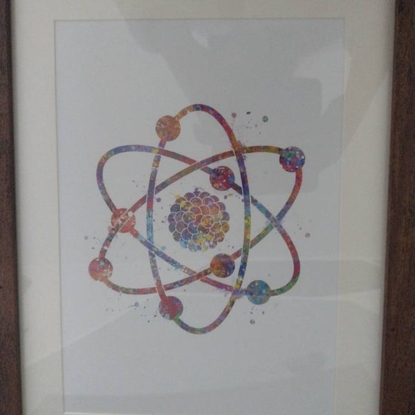Atom Watercolor Print - Atomic Structure Print - Science Poster ...