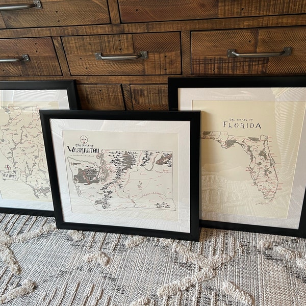 Alabama Map Hand Drawn Fantasy Map for Home Decor - Etsy